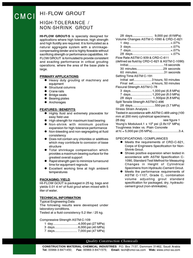 Hi Flow Grout | PDF | Concrete | Materials Science