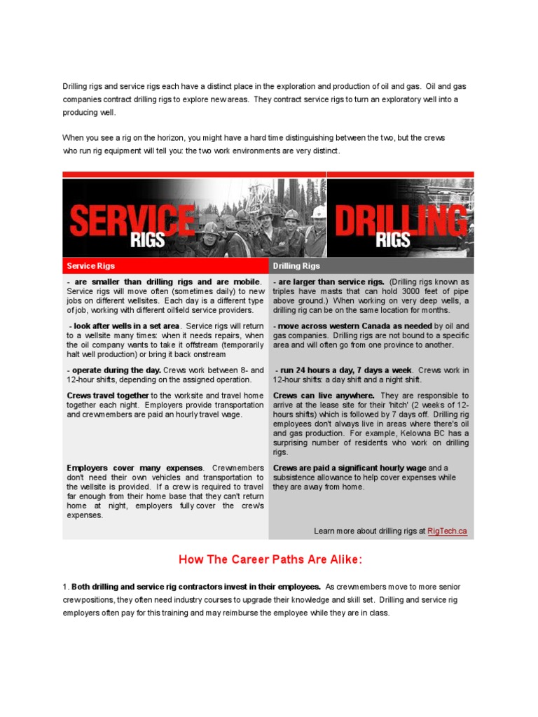 Service Rigs Vs Drilling Rigs | PDF | Drilling Rig | Oil Well