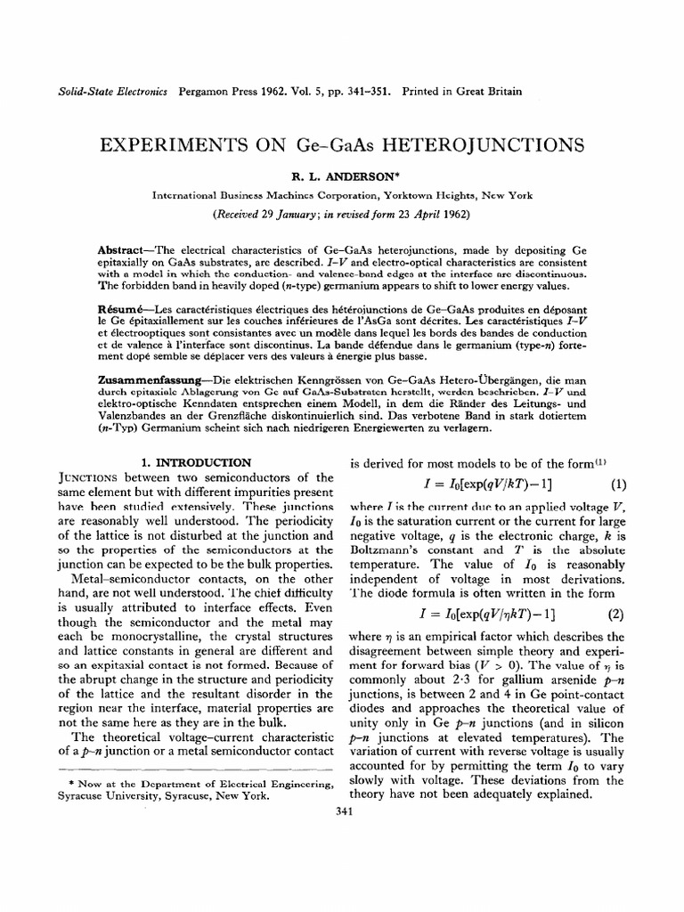 Experiments On Ge-Gaas Heterojunctions: Solid-State Electronics | PDF | P–N Junction ...