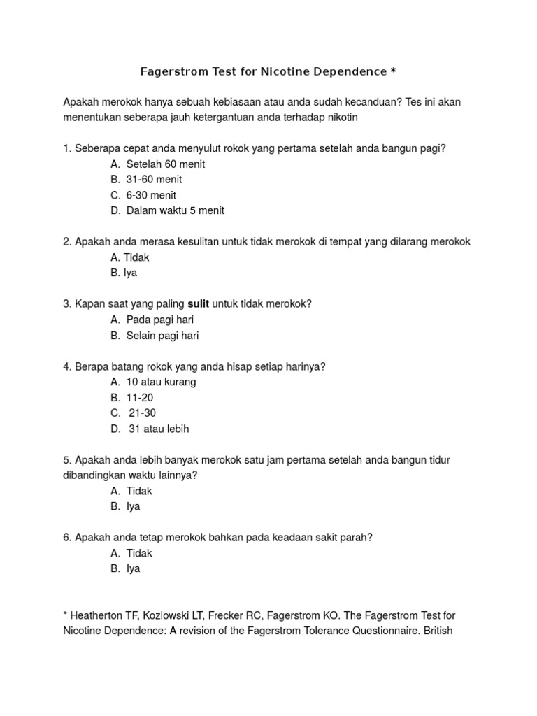Fagerstrom Test For Nicotine Dependence | PDF
