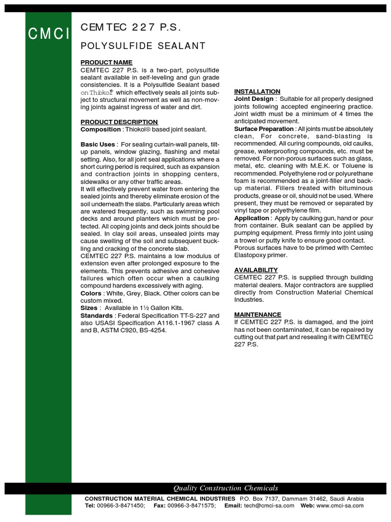 Cmci Cmci: CEMTEC 227 P.S | PDF | Industries | Concrete