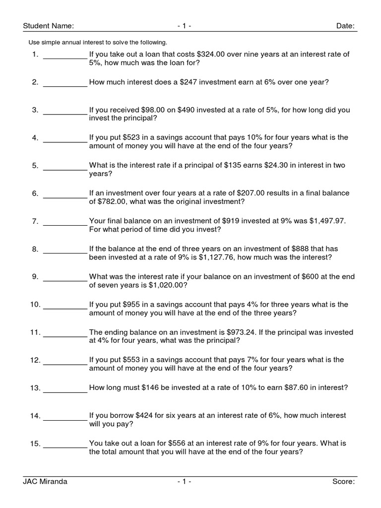 Simple Interest Calculation Exercises | PDF
