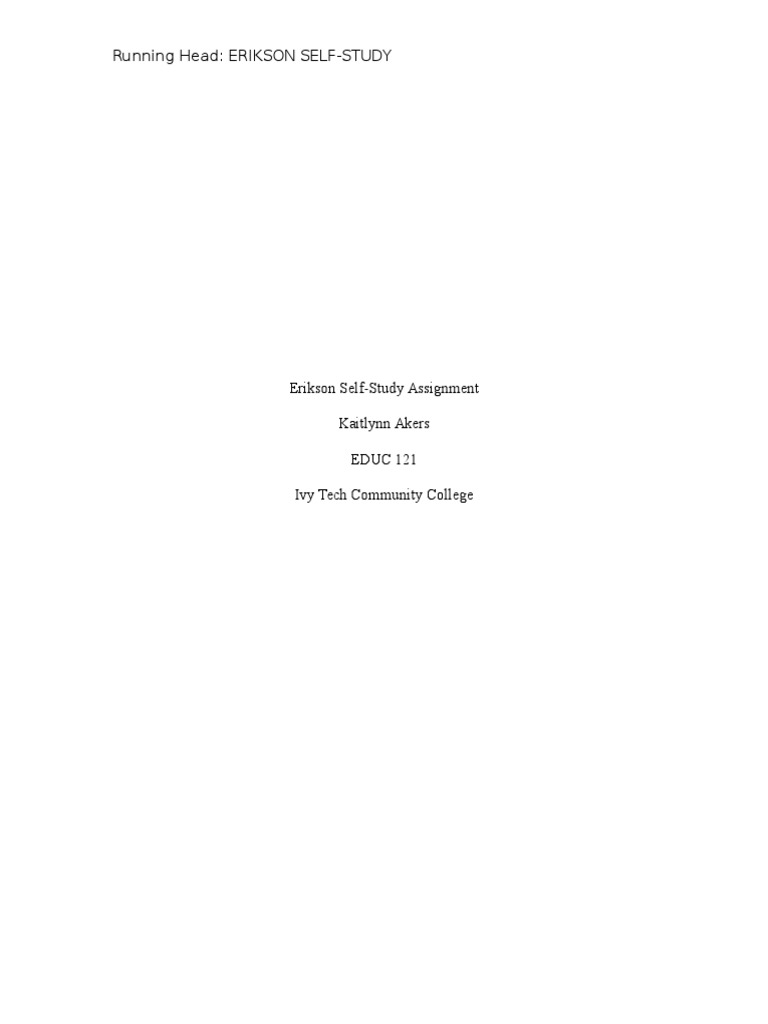 Erikson Self Study Assignment | PDF | Developmental Psychology | Social ...