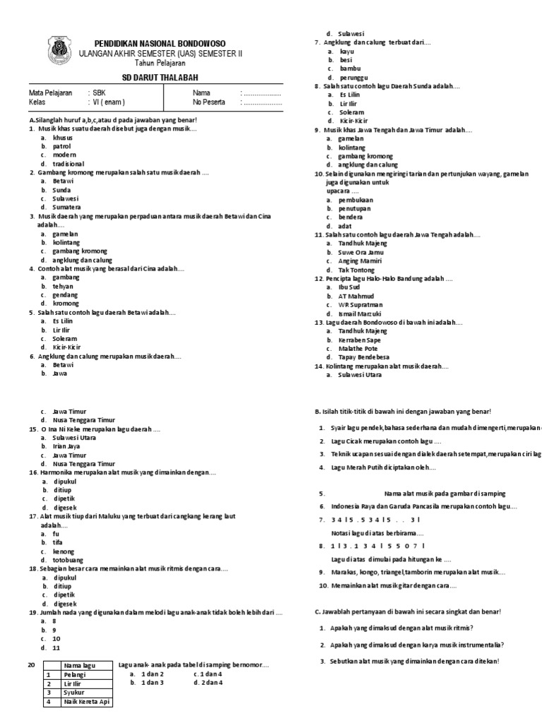 UAS 2 SBK Kelas 6 | PDF