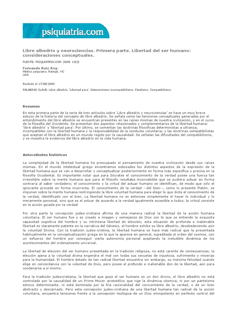 Libre Albedrío 1 | Libre albedrío | Determinismo