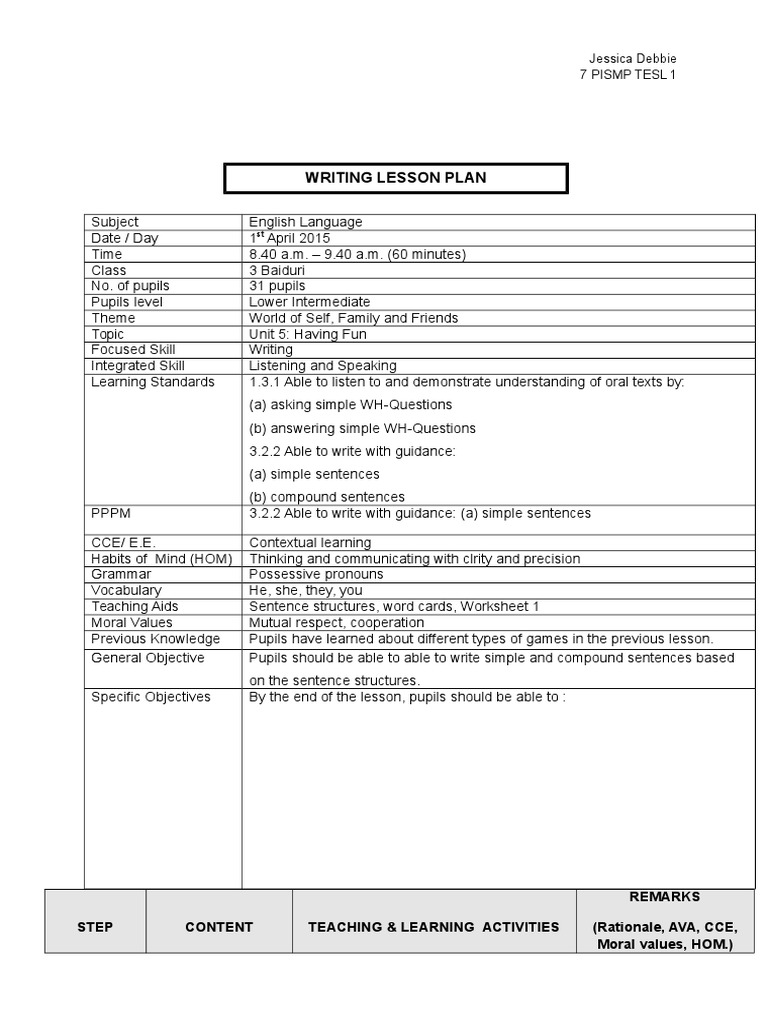 Lesson Plan Writing PDF Lesson Plan Teachers
