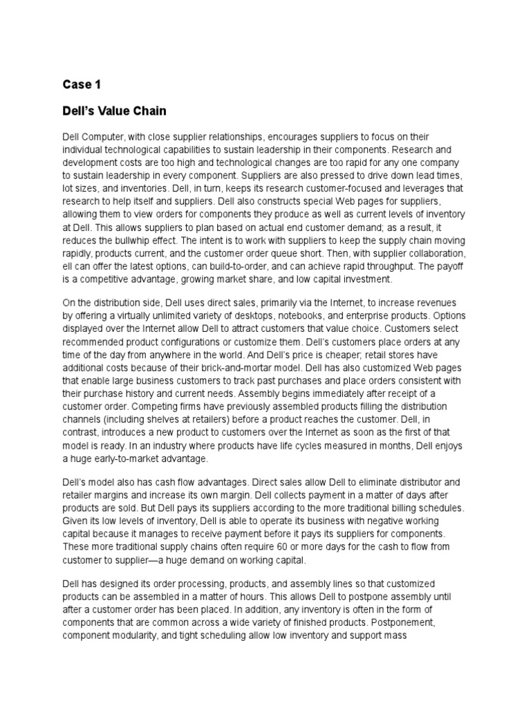 Case 1 Dell's Value Chain | PDF | Dell | Supply Chain