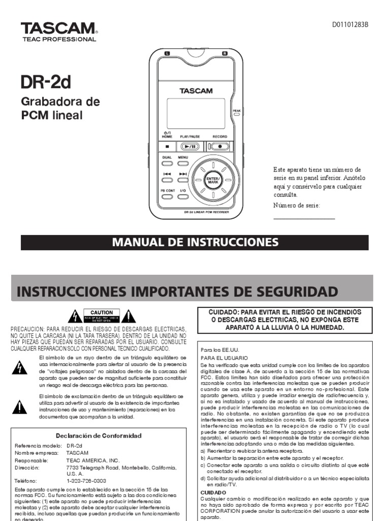 Tascam Dr-2d - Manual | PDF | Enchufes y tomas de corriente alterna ...