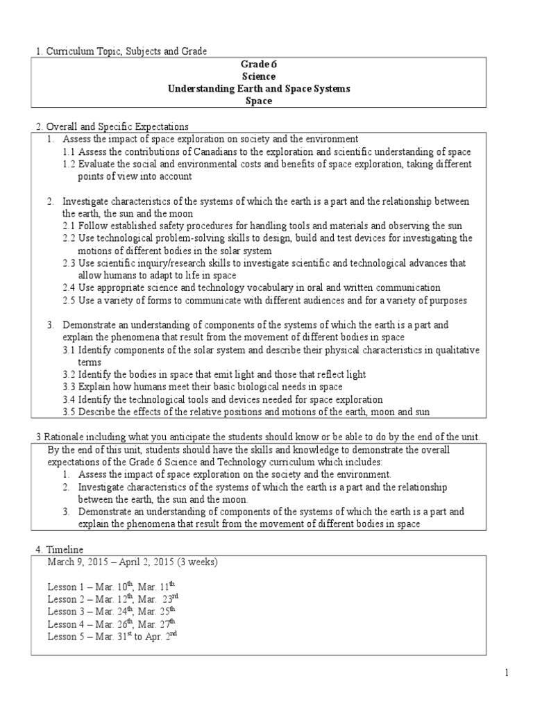 Grade 6 - Science - Space Unit | PDF | Eclipse | Moon