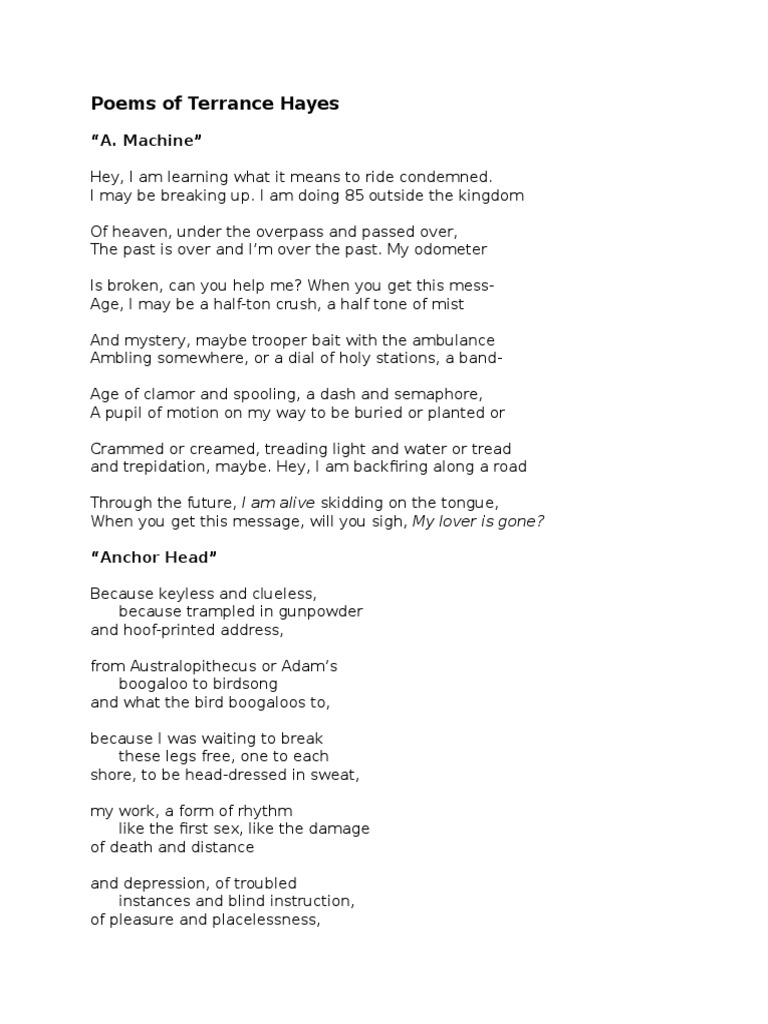 Poems of Terrance Hayes: "A. Machine" | PDF | Nature