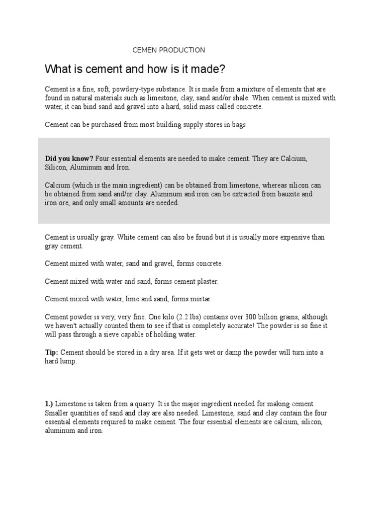 What Is Cement and How Is It Made?: Cemen Production | PDF | Cement ...