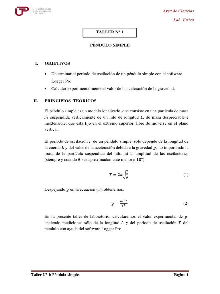 TALLER #1 - Péndulo Simple | PDF | Péndulo | Física