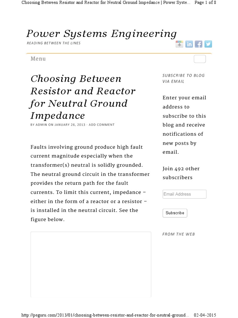 Comparing Resistors and Reactors for Limiting Neutral Ground Fault ...