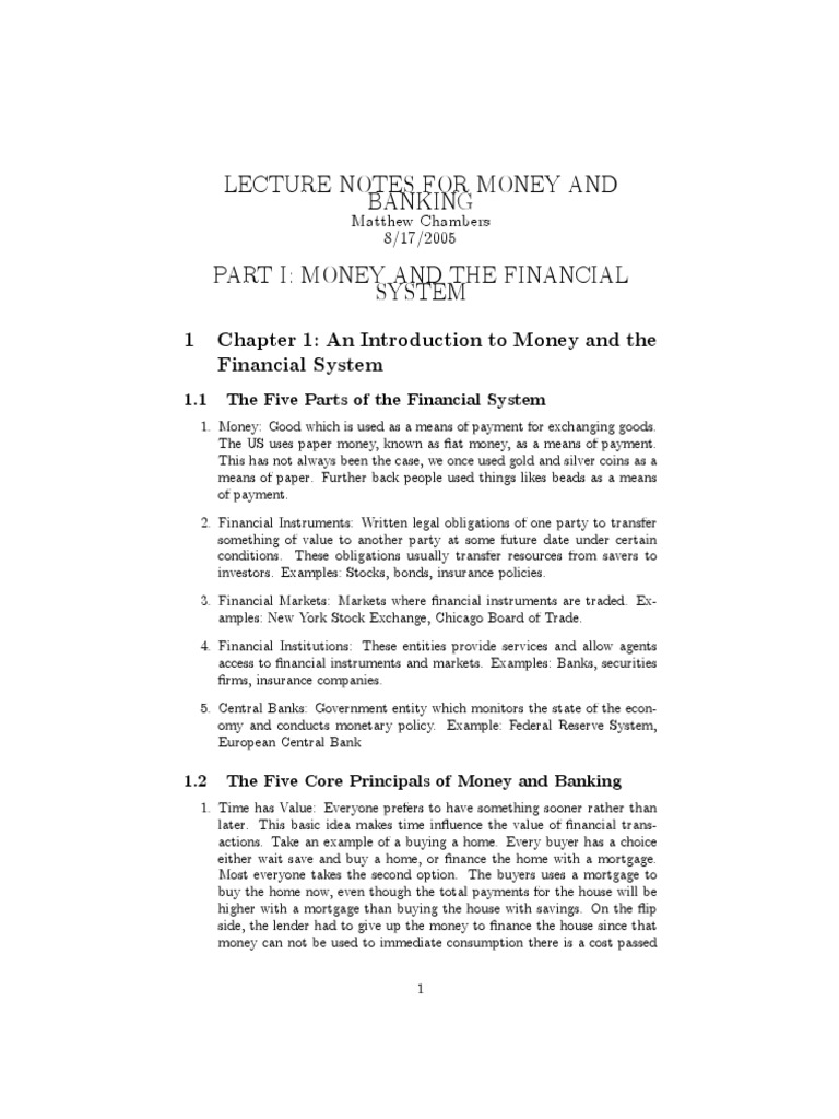 Money & Banking Lecture Notes | PDF | Financial Markets | Money