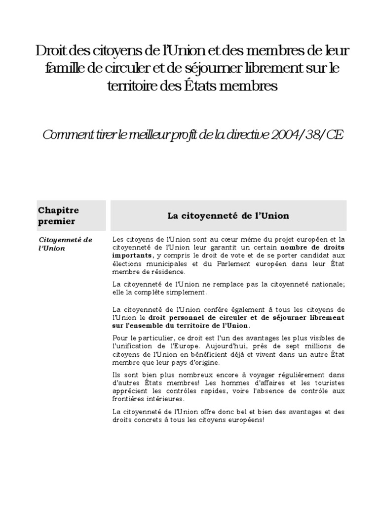 Droits de séjour selon la directive 2004/38/CE | PDF | Visa (Document ...