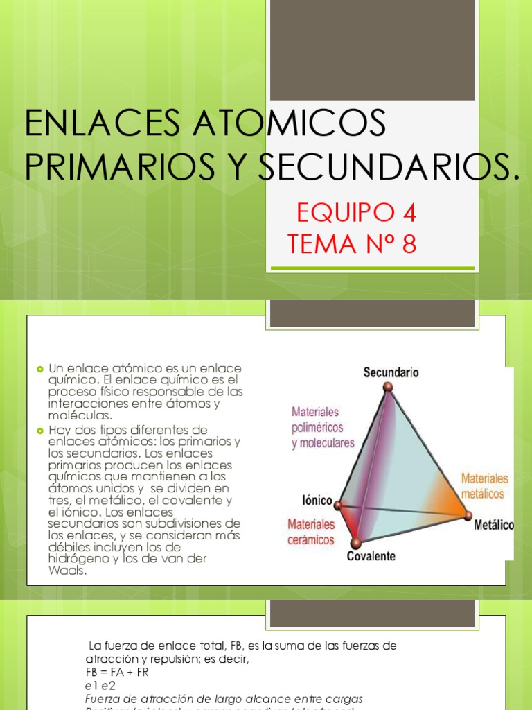 Enlaces Atomicos (Primarios y Secundarios) | Enlace químico | Enlace ...