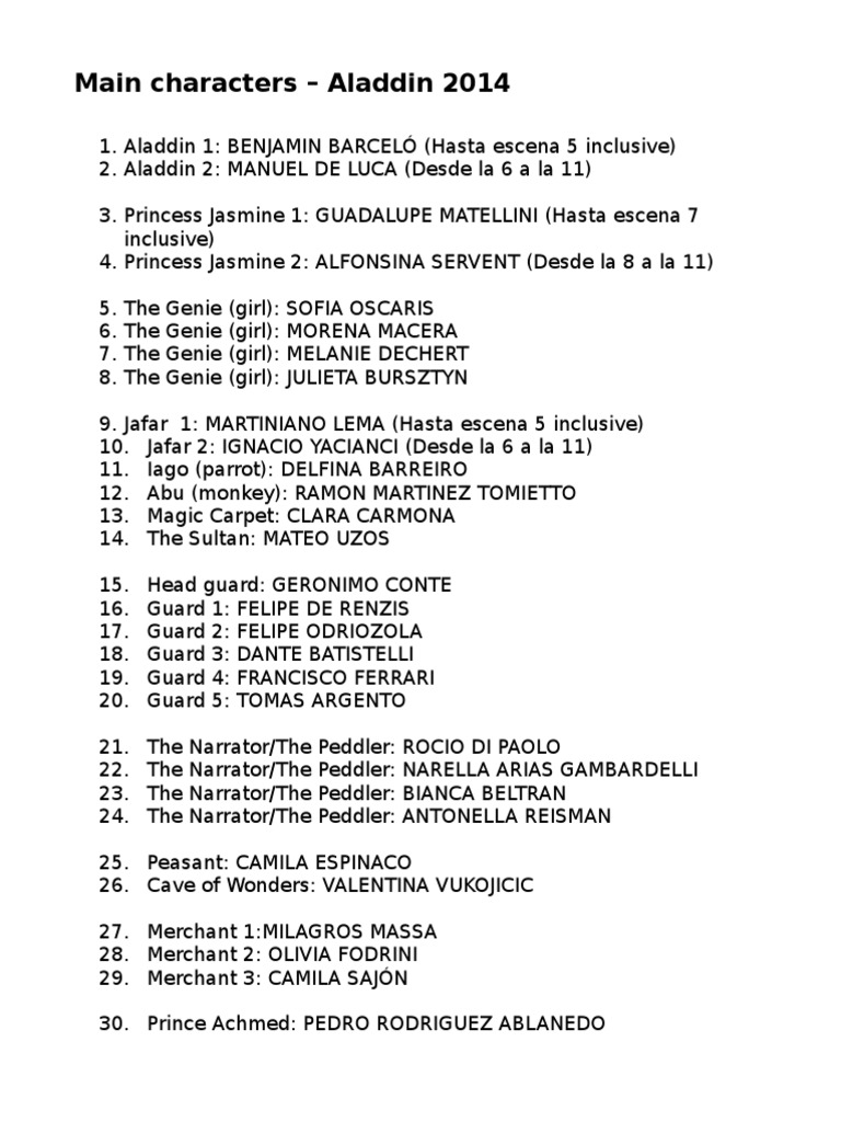 Aladdin Main Characters | PDF