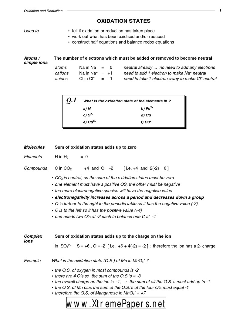 Oxidation States PDF | PDF | Redox | Ion