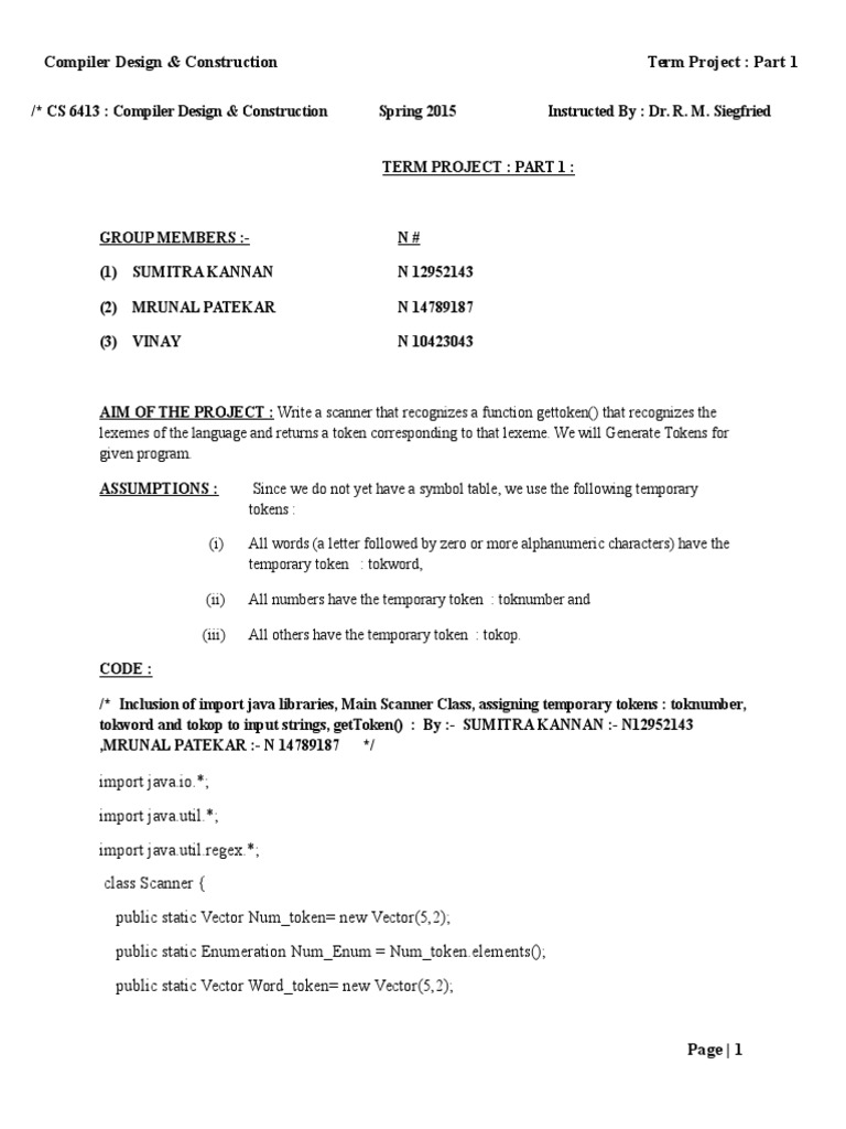 Compiler Design & Construction Term Project: Part 1 | Download Free PDF | Formalism (Deductive ...