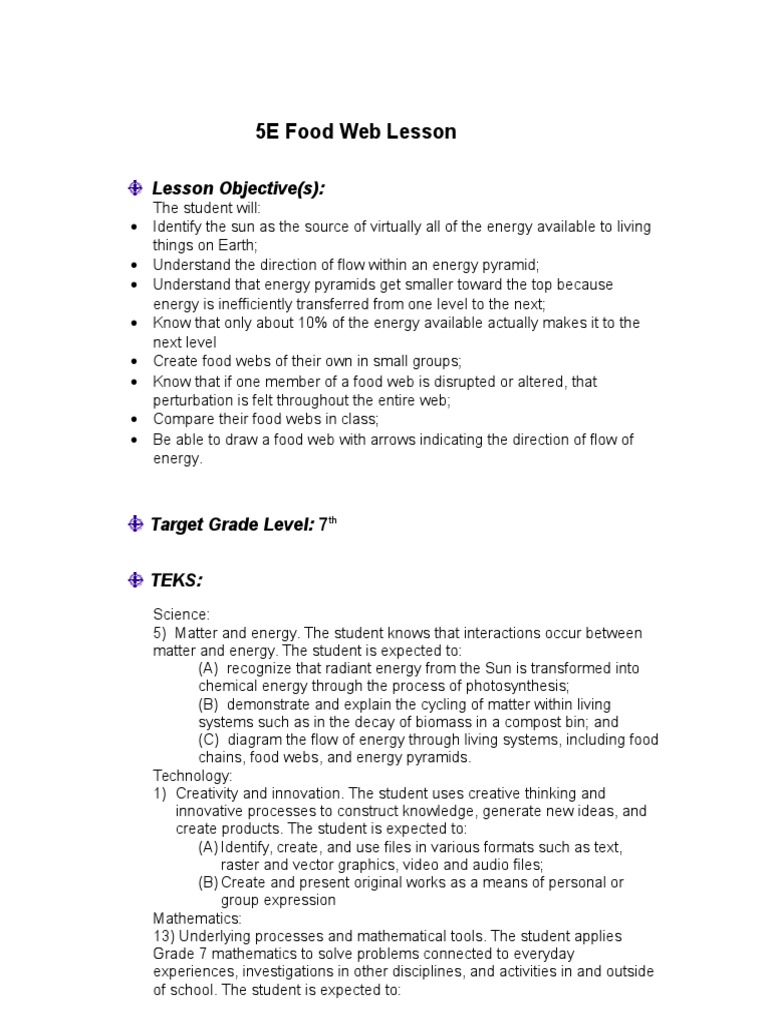 Stem 5e Food Web Lesson Plan | PDF | Food Web | Ecosystem