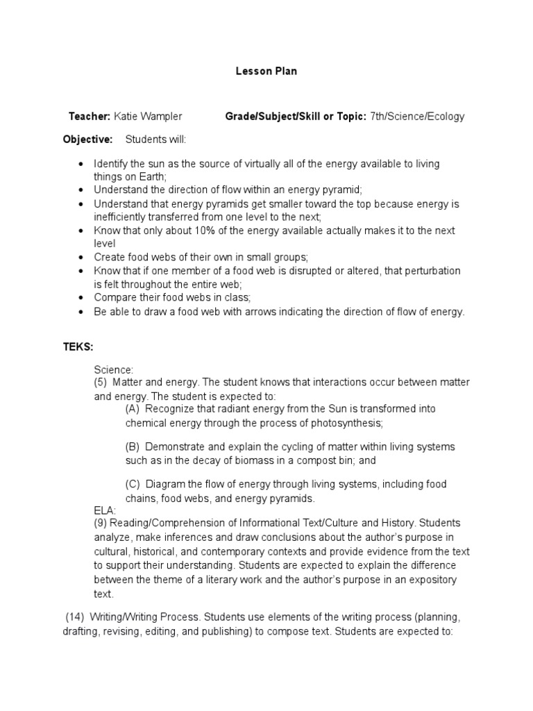 Food Web Lesson Plan | PDF | Food Web | Ecosystem