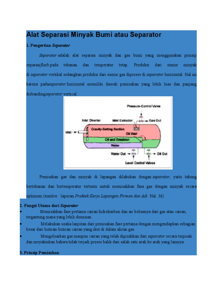 Alat Separasi Minyak Bumi Atau Separator | PDF