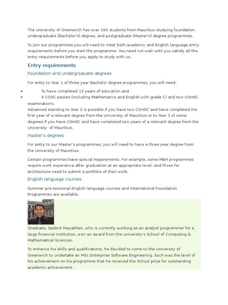 Entry Requirements: Foundation and Undergraduate Degrees | PDF ...