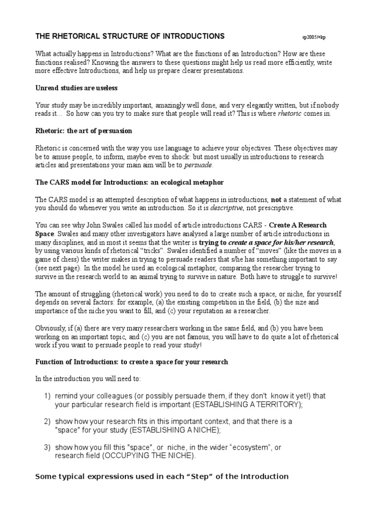 Rhetorical Strategies for Effective Introductions | PDF | Ecological ...