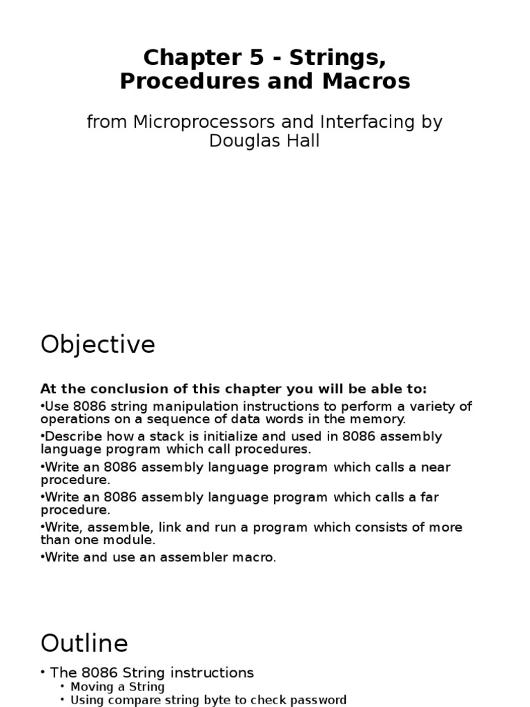 Manipulating Strings, Calling Procedures, and Using Macros in 8086 Assembly Language | PDF ...