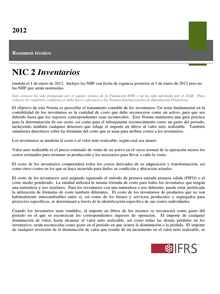 Resumen NIC 2: Inventarios | PDF | Informática