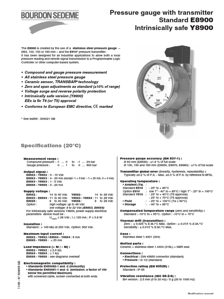Pressure Gauge With Transmitter | PDF | Electrical Connector | Pressure ...
