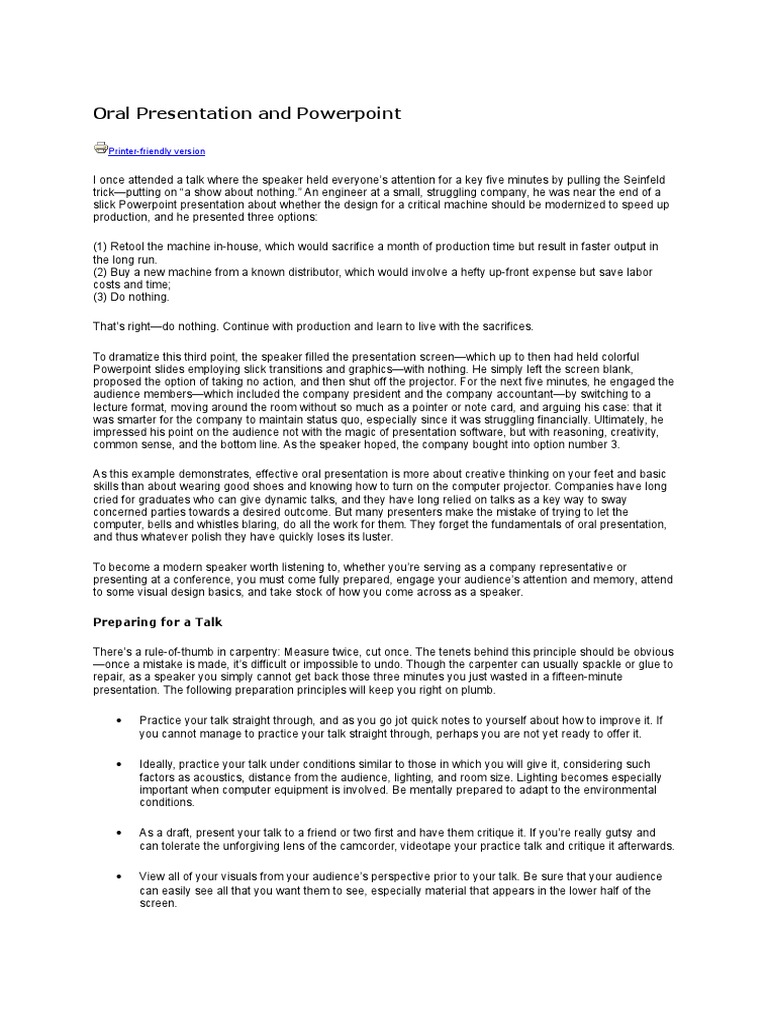 Oral Presentation and Powerpoint: Printer-Friendly Version | PDF ...