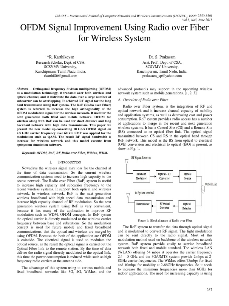 OFDM Signal Improvement Using Radio Over Fiber For Wireless System | PDF | Orthogonal Frequency ...