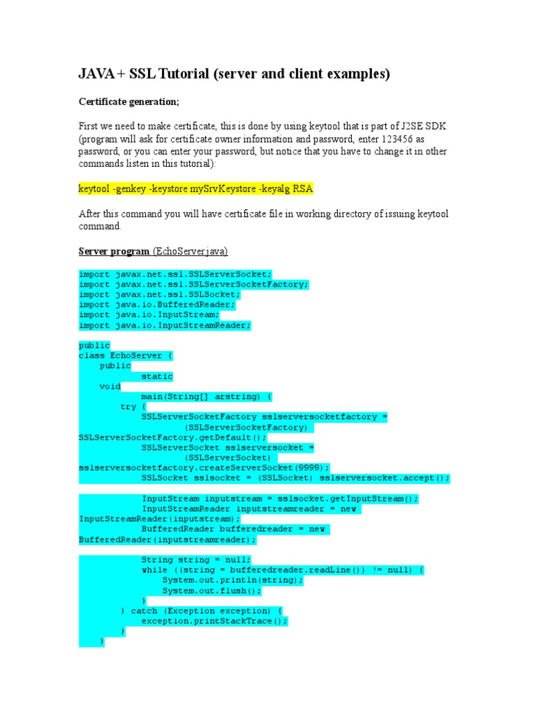 Secure Socket Connection in Java | PDF | Java (Programming Language) | Transport Layer Security