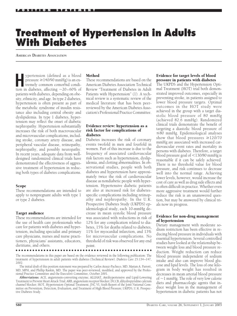 Treatment of Hypertension in Adults With Diabetes: Position Statement ...