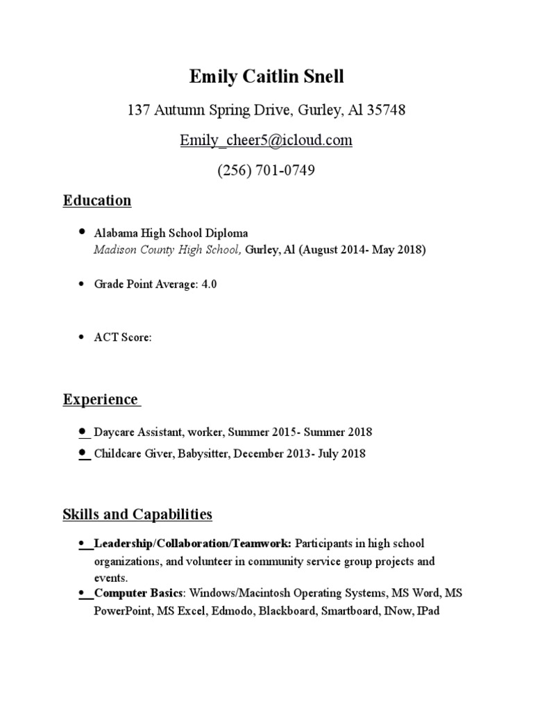 Emily Snell Resume: Education & Experience | PDF | Social Science ...