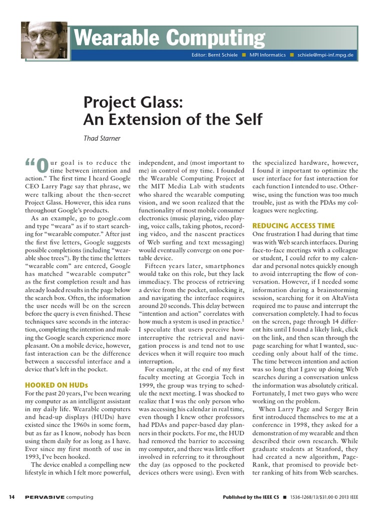 Wearable Computing: Project Glass: An Extension of The Self | PDF ...