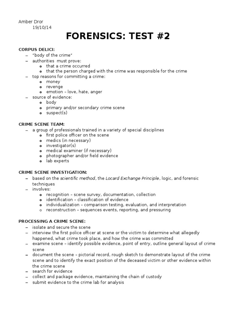 Forensics Test 2 | PDF | Fingerprint | Crime Scene