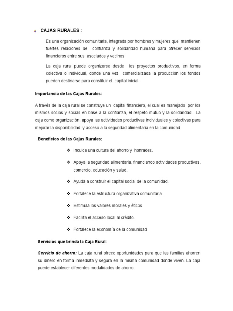Cajas Rurales | PDF | Seguro | Comunidad