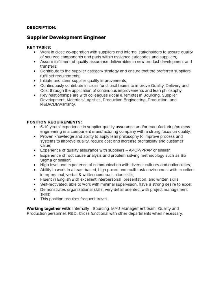 Supplier Development Engineer Role | PDF | Career & Growth | Art