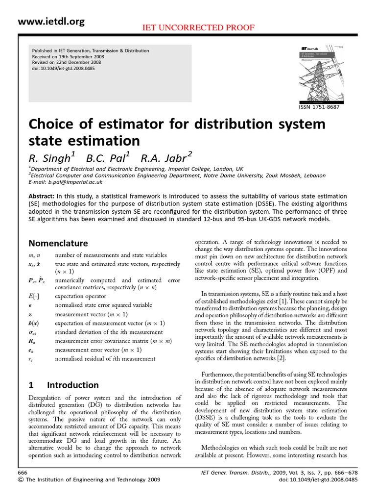 Power System State Estimation Pdf Bias Of An Estimator Estimator