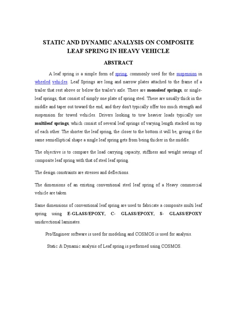 Static and Dynamic Analysis On Composite Leaf Spring in Heavy Vehicle ...