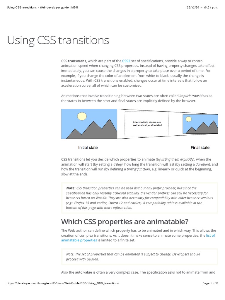 Using Css Transitions Web Developer Guide Mdn Pdf Cascading Style Sheets Software