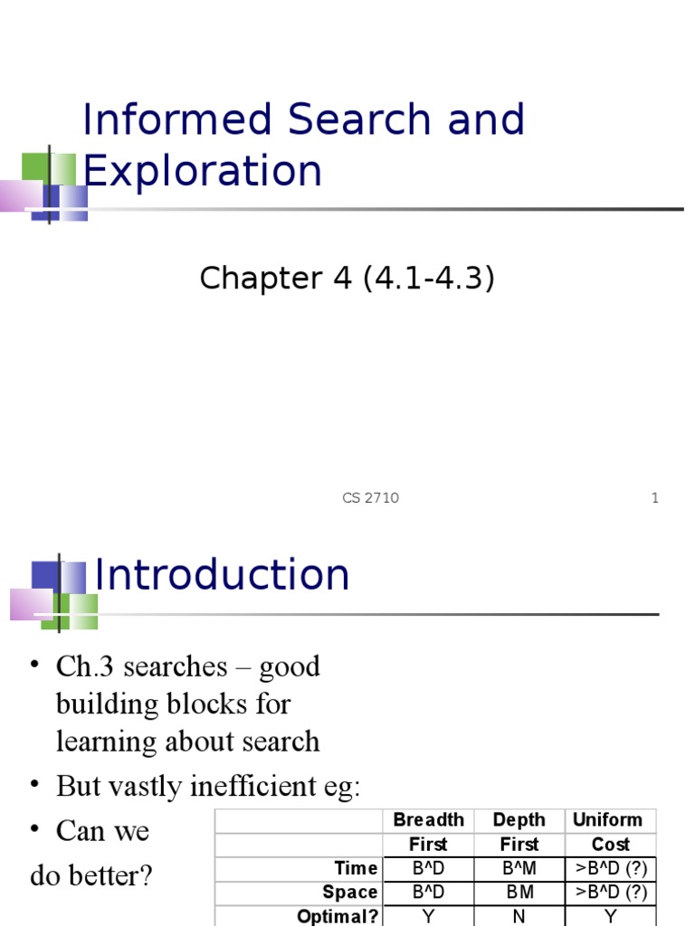 Informed Search and Exploration: Chapter 4 (4.1-4.3) | PDF | Operations ...