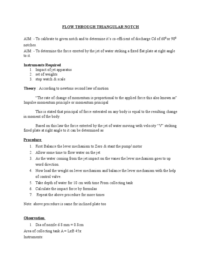 Flow Through Triangular Notch | PDF | Force | Momentum