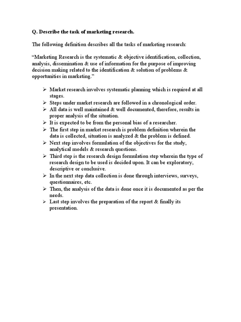 Q. Describe The Task of Marketing Research | PDF | Marketing Research ...