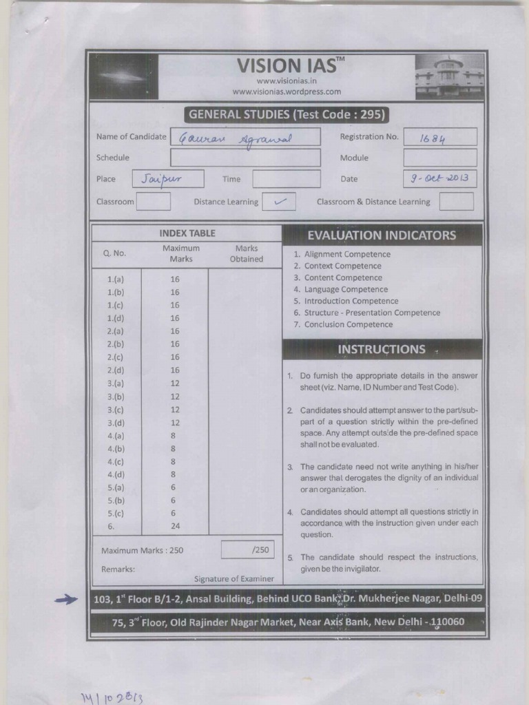 Topper Answer Booklet 2 - General Studies (Rank 1, 2013) - Gaurav ...