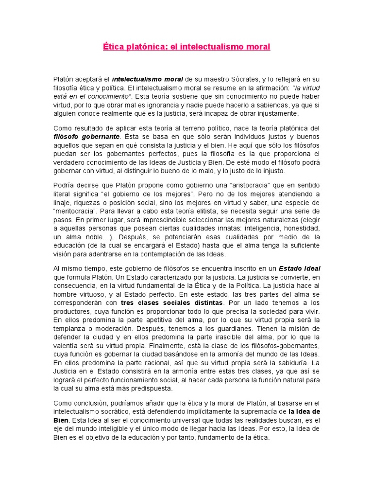 El intelectualismo moral | Platón | Moralidad