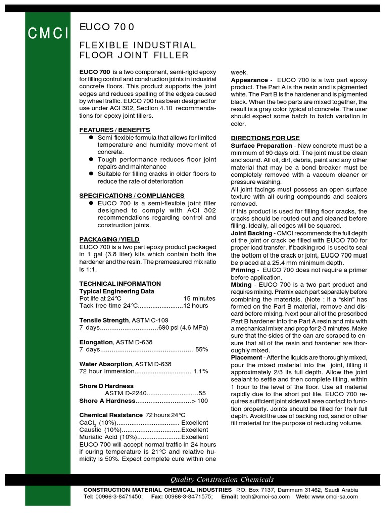 Euco 700 | PDF | Epoxy | Concrete