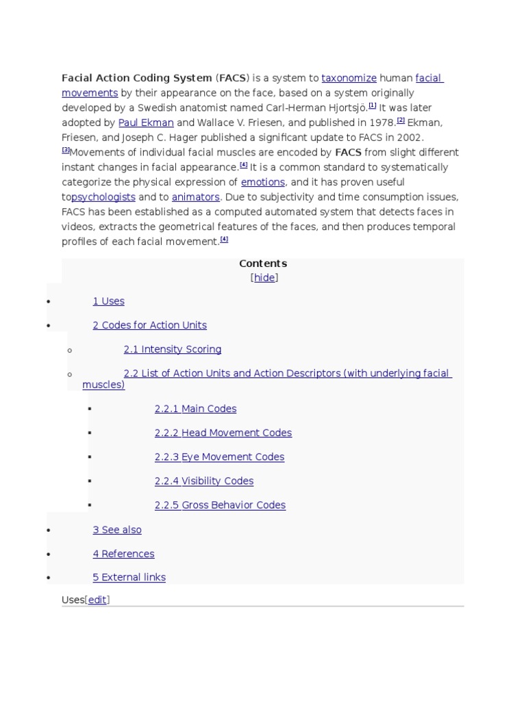 Facial Action Coding System | PDF | Primate Anatomy | Human Head And Neck
